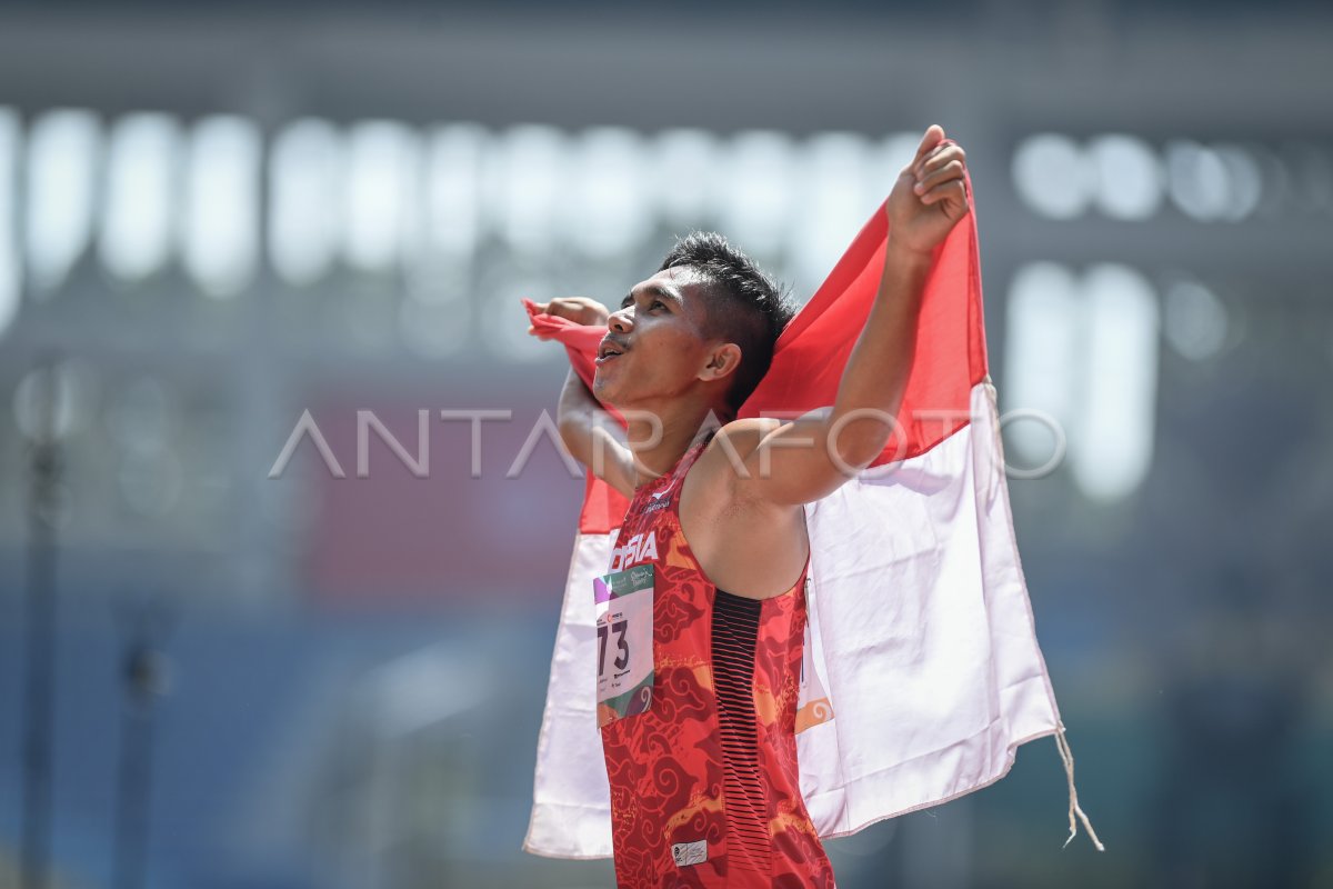 MEDALI EMAS LARI 100 METER PUTRA APG 2022 | ANTARA Foto
